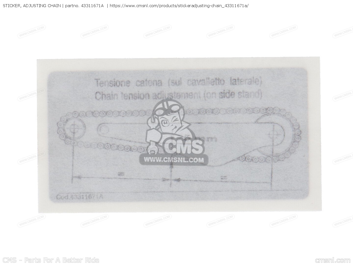 43311671A: STICKER, ADJUSTING CHAIN Ducati - buy the 43311671A at CMSNL