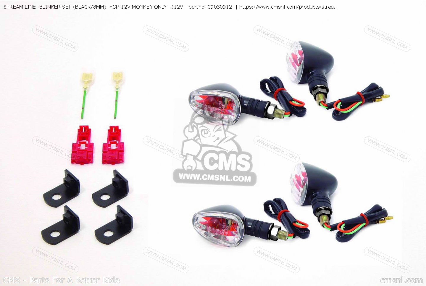 09030912: Stream Line Blinker Set (black/8mm) For 12v Monkey Only (12v ...