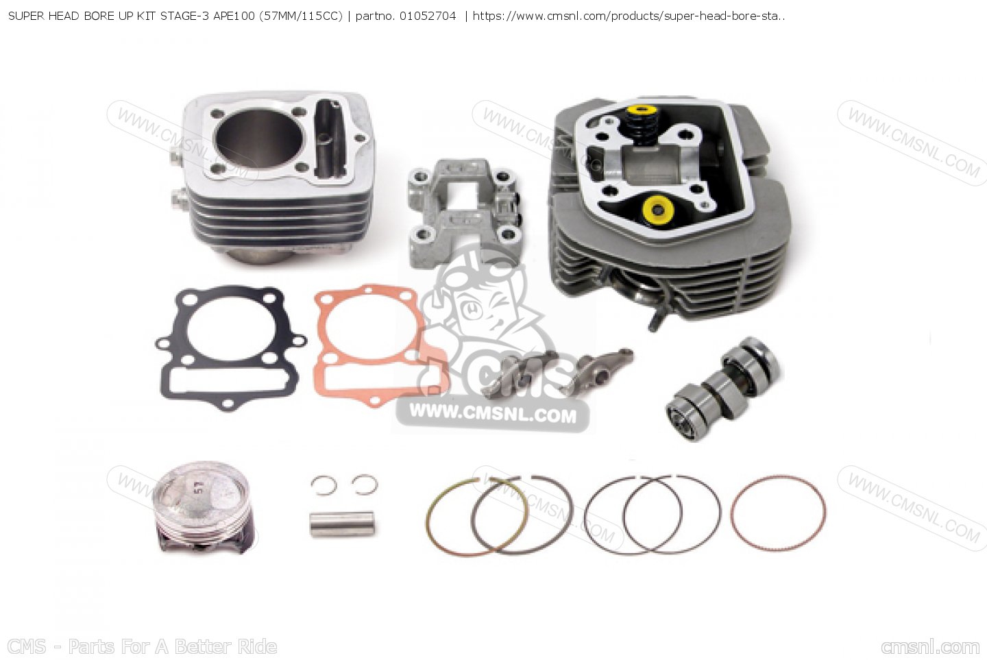 01052704: SUPER HEAD BORE UP KIT STAGE-3 APE100 (57MM/115CC) Takegawa ...