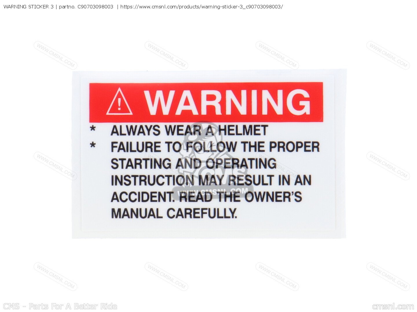 C90703098003: WARNING STICKER 3 KTM - buy the C90703098003 at CMSNL