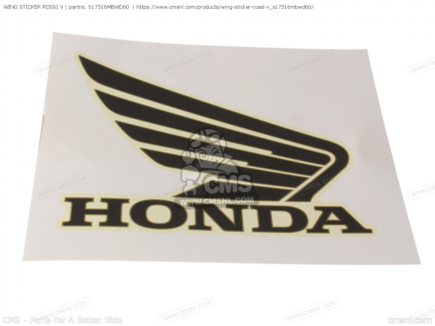 S17516MBWD60: WING STICKER ROSSI V Honda - buy the S17516MBWD60 at CMSNL
