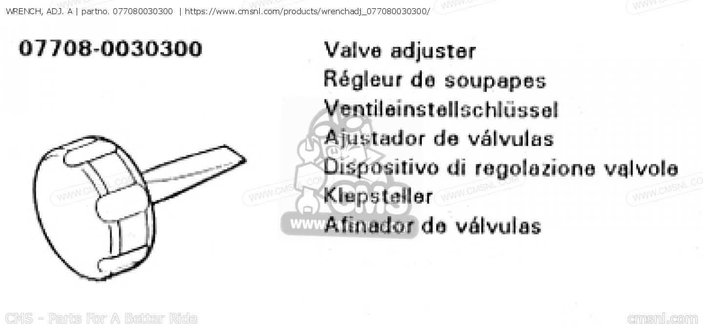 077080030300: Wrench, Adj. A Honda - buy the 07708-0030300 at CMSNL