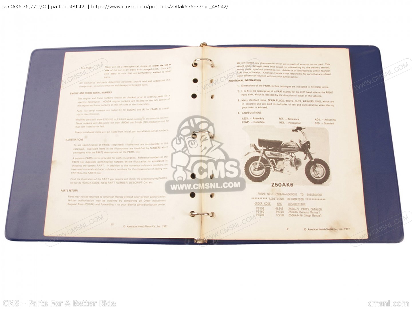 48142: Z50ak6'76,77 P/c Honda - buy the 48142 at CMSNL